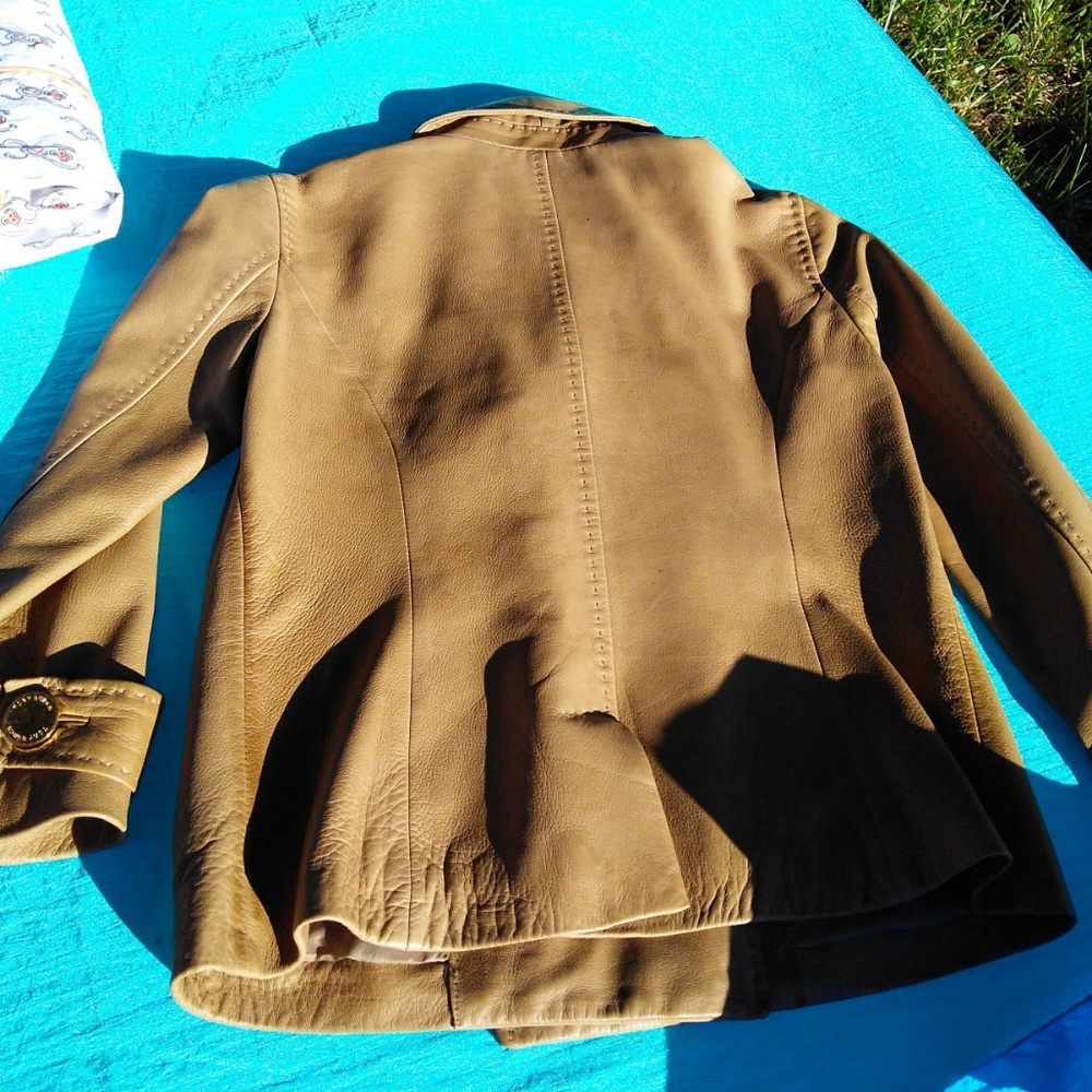 Tory Burch Butter Leather Jacket Gold Logo Buttons - Gem